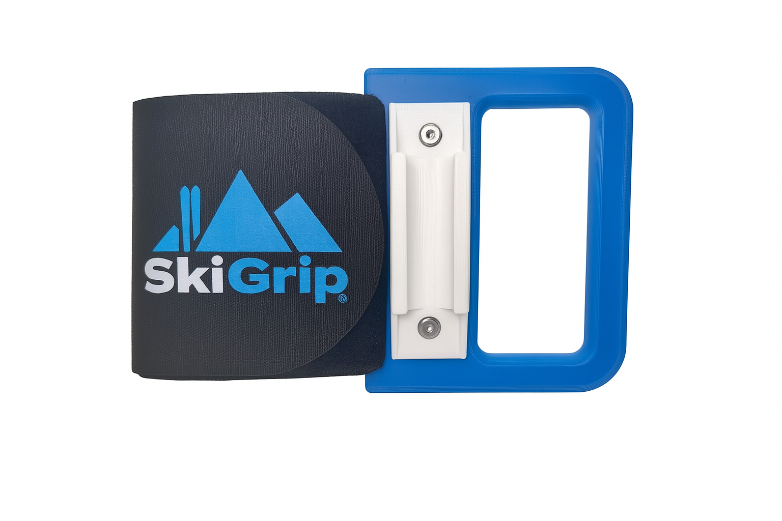SkiGrip Light Blue and White | Ski and pole carrier.